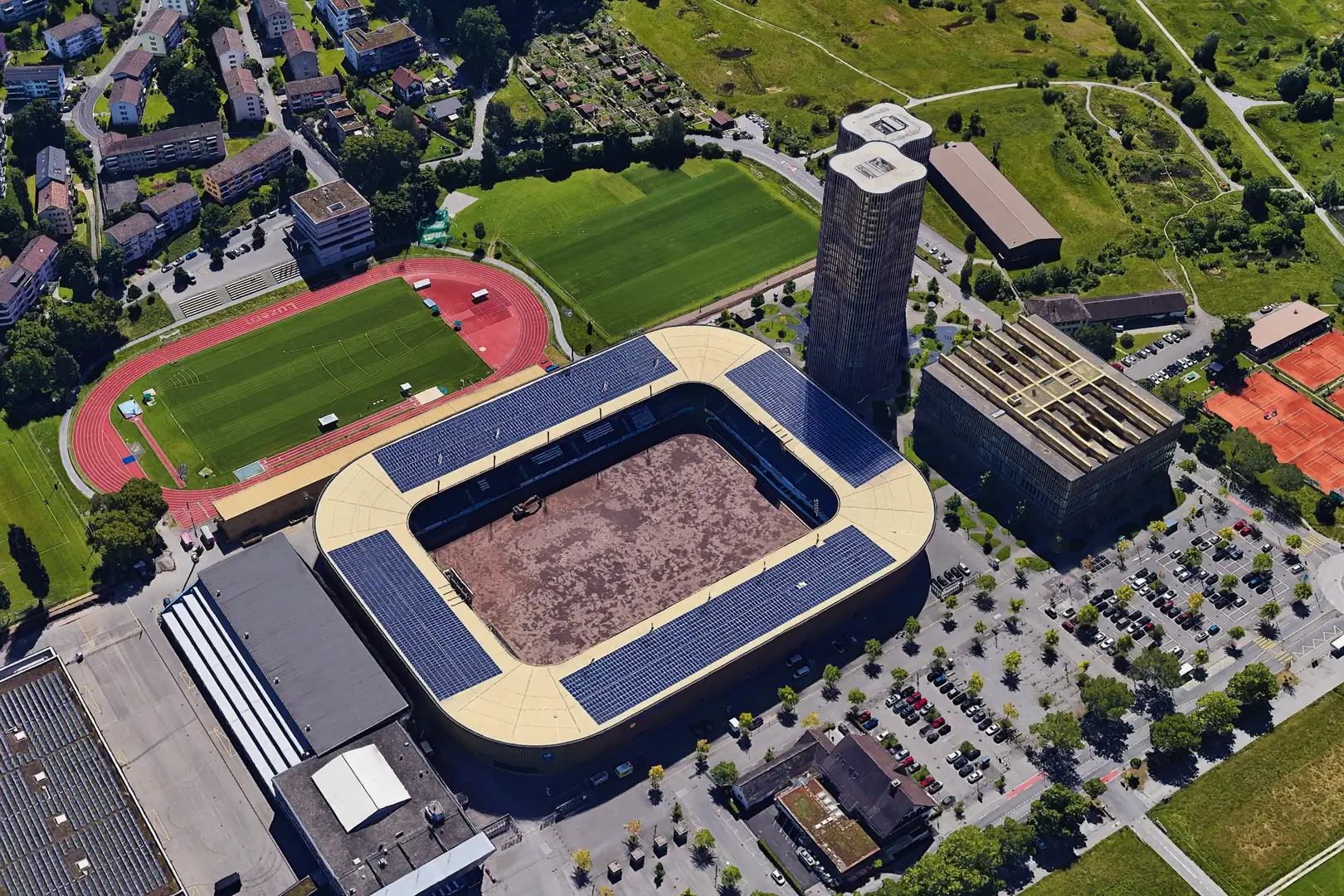 Erkunde das Stadion Allmend in Luzern - Virtuelle 360° Ansicht